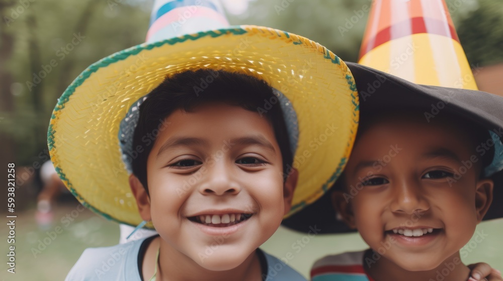 Cheerful Multiracial Kids Boys Embracing Festive Mexican Culture on ...
