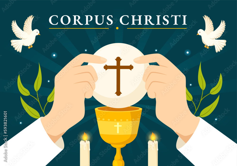 Corpus Christi Catholic Religious Holiday Vector Illustration with ...