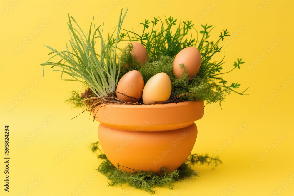Top View Photo Of A DIY Easter Centerpiece Made Of A Terra Cotta Pot top-view-photo-of-a-diy-easter-centerpiece-made-of-a-terra-cotta-pot