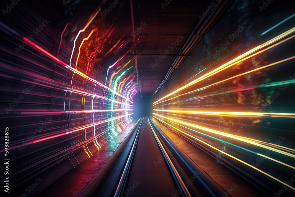 Rush hour Fast car moving tunnel and the clock spins fast ,Fast moving ...