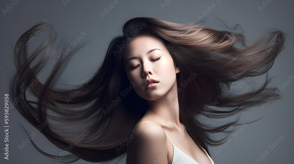 Dynamic Hair: Portrait of a Young Woman Model Posing with Swinging Head ...