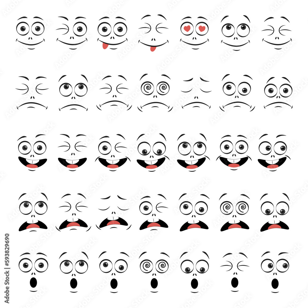 Vetor de cartoon face eyes and mouth expressions smiling crying and ...