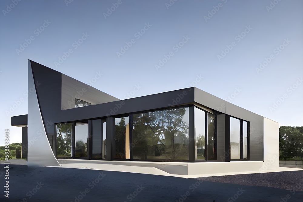 The exterior of the modern one-storey house with elegant lines ...