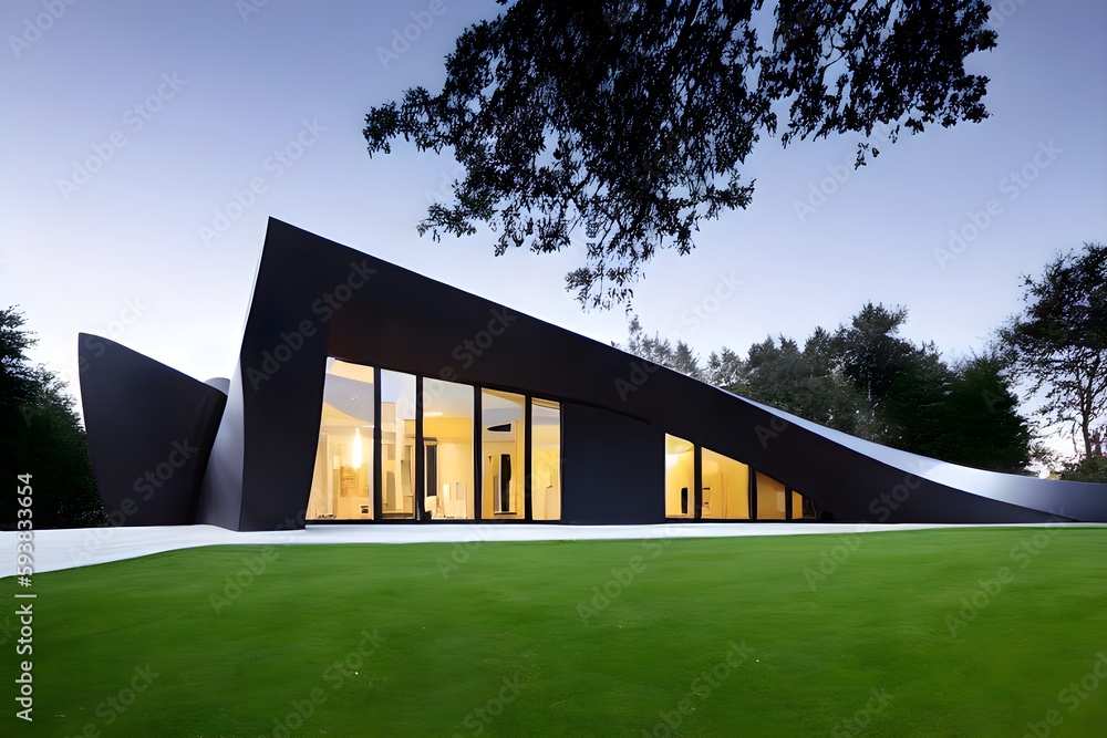 The exterior of the modern one-storey house with elegant lines ...