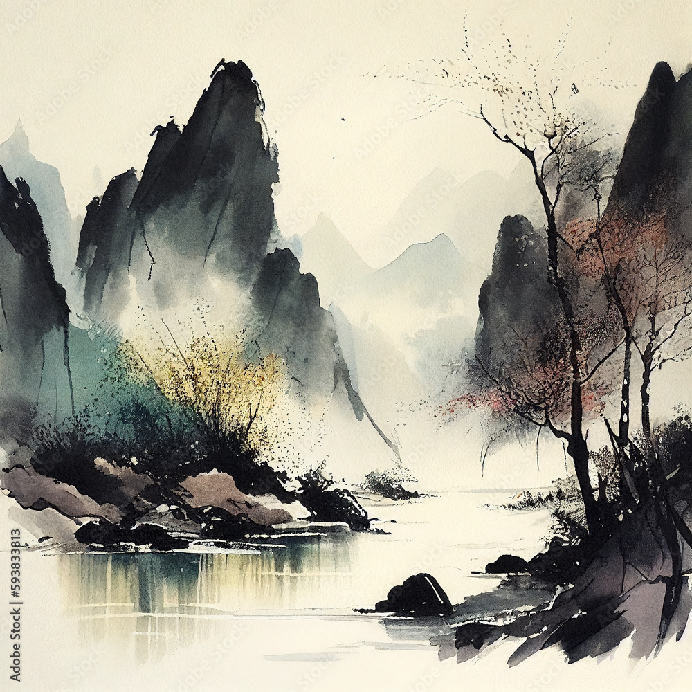 Chinese Watercolor Landscape Painting
