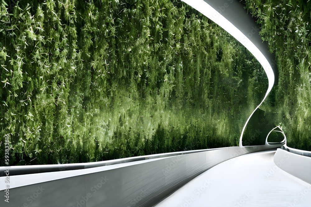 A cozy green corridor in a modern metropolis built in harmony with ...
