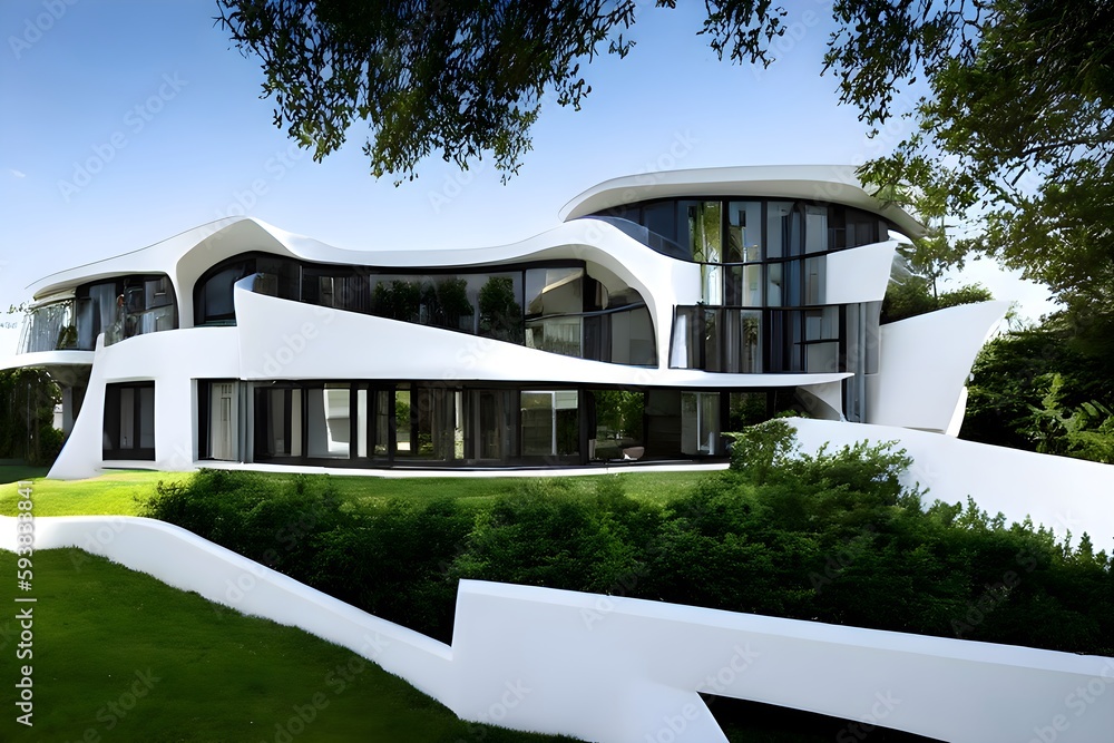 The exterior of the ultra-modern house with elegant lines, perfect ...