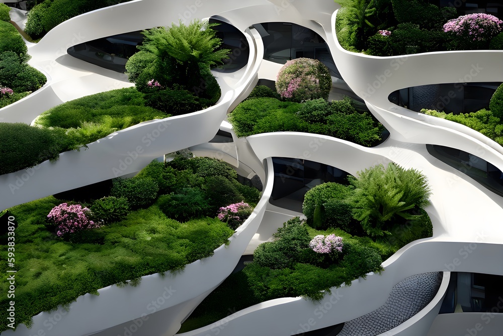 The landscape of a magnificent modern eco-friendly city with terraces ...