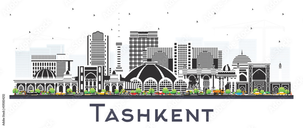 Tashkent Uzbekistan City Skyline with Color Buildings Isolated on White ...