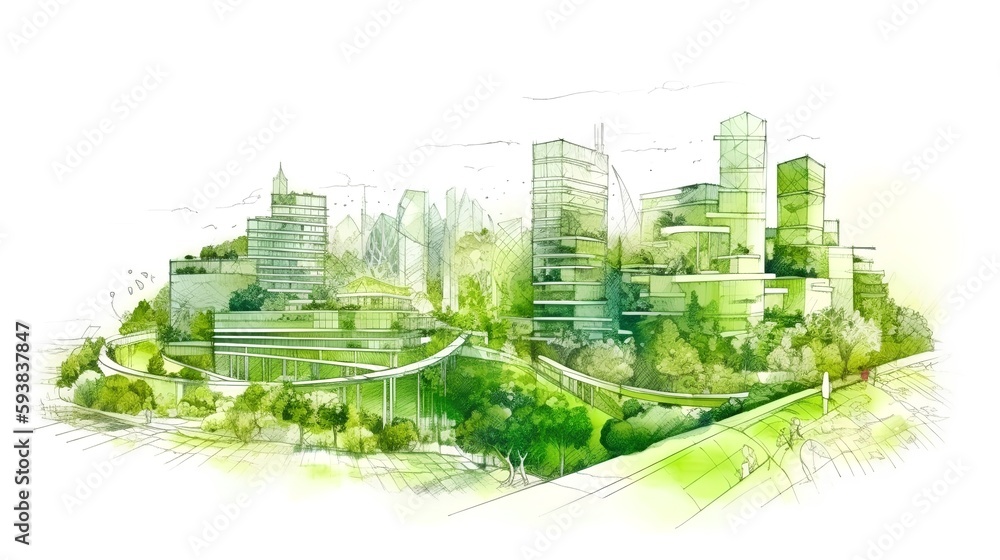 Sustainable urban design featuring eco-friendly elements. Generative AI ...
