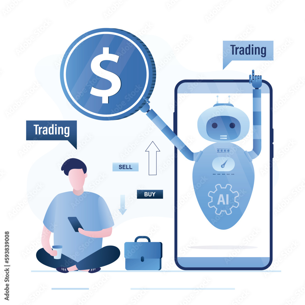 Trading robot help male trader take profit from stock market. Online ...