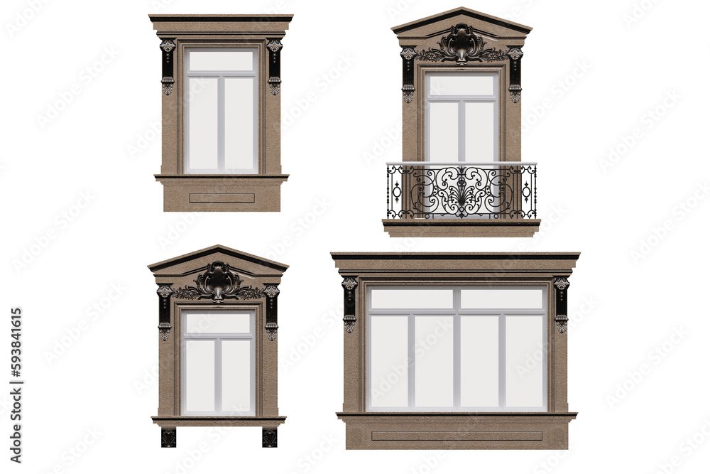 windows in the interior isolated on transparent background, 3D ...