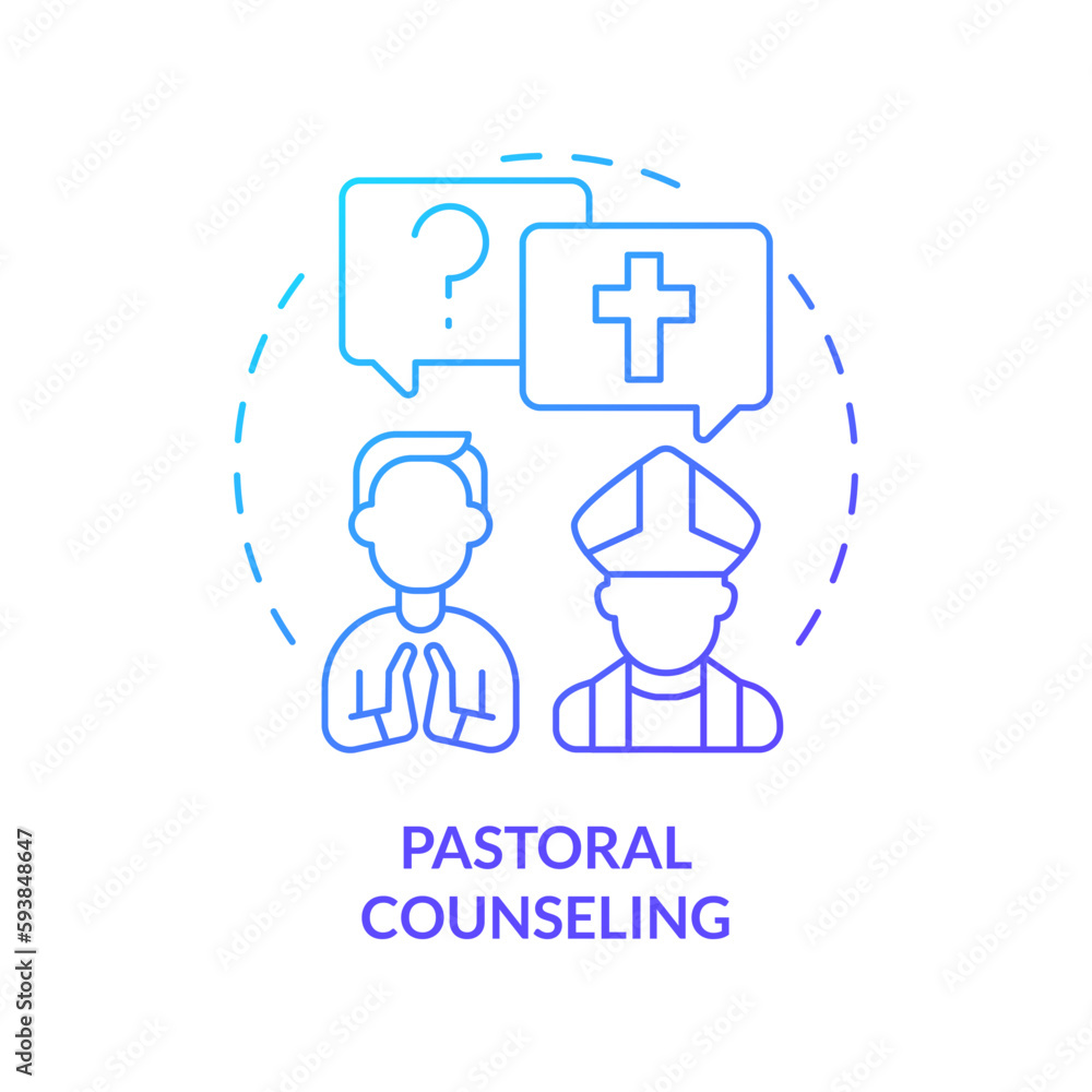 Pastoral counseling blue gradient concept icon. Priest spiritual advice ...