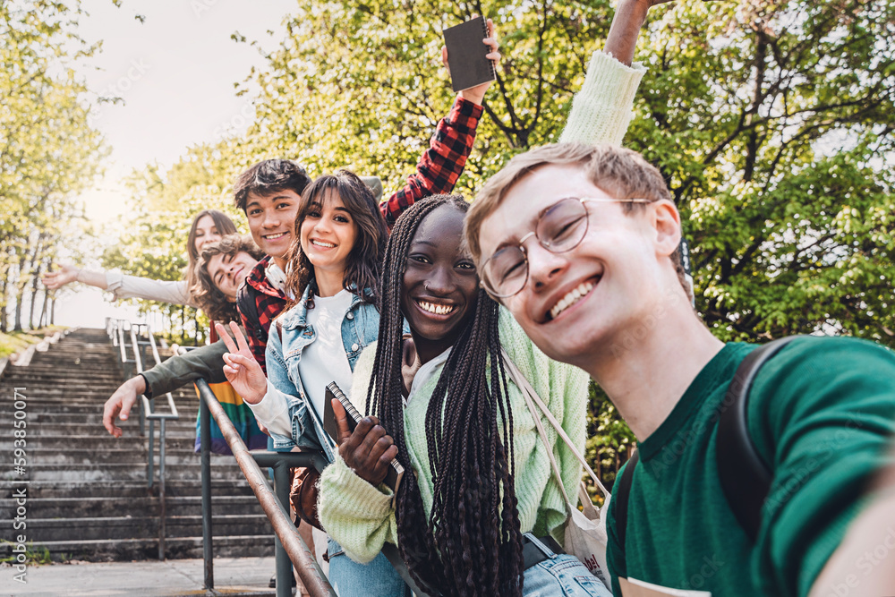 Gen Z Friends Taking a Selfie - Diverse group of friends, including an ...