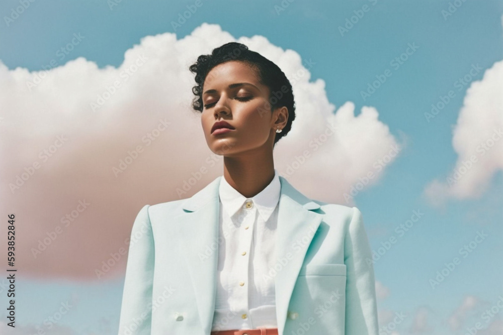 Businesswoman relaxing on nature. Resting mind concept created with ai ...