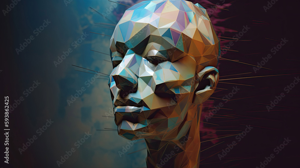 low-poly model of sculpture head on glitched art with Generative AI ...