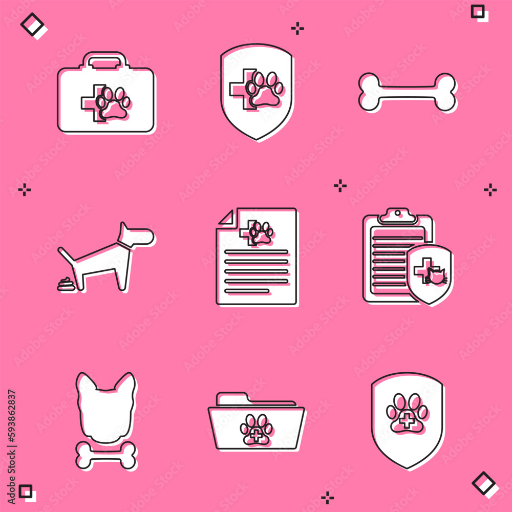 Set Pet first aid kit, Animal health insurance, Dog bone, pooping ...