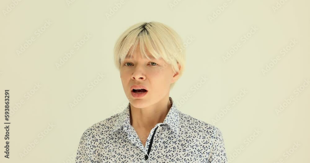 Portrait of emotional shocked frightened woman. Tense frightened girl ...