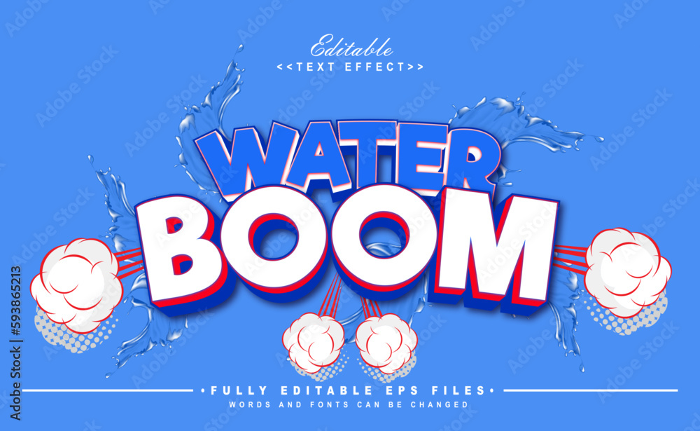 editable water boom cartoon style text effect.promotional tools logo ...