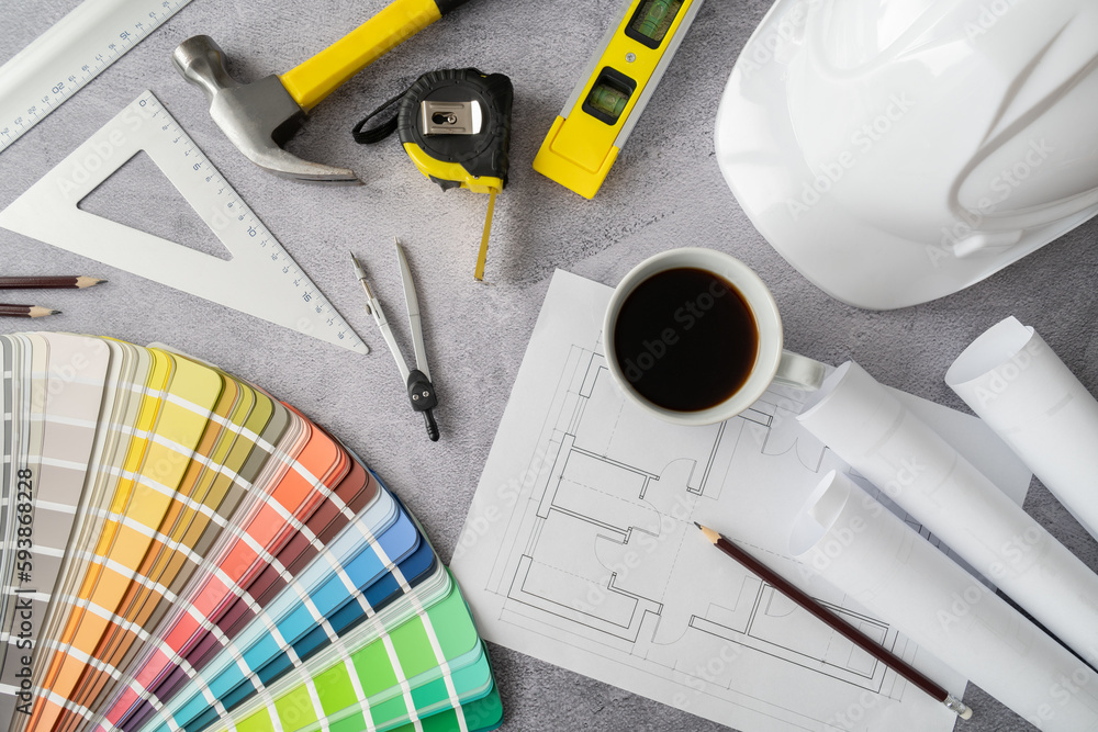 Home floor plans or building blueprint project, color palette guide ...