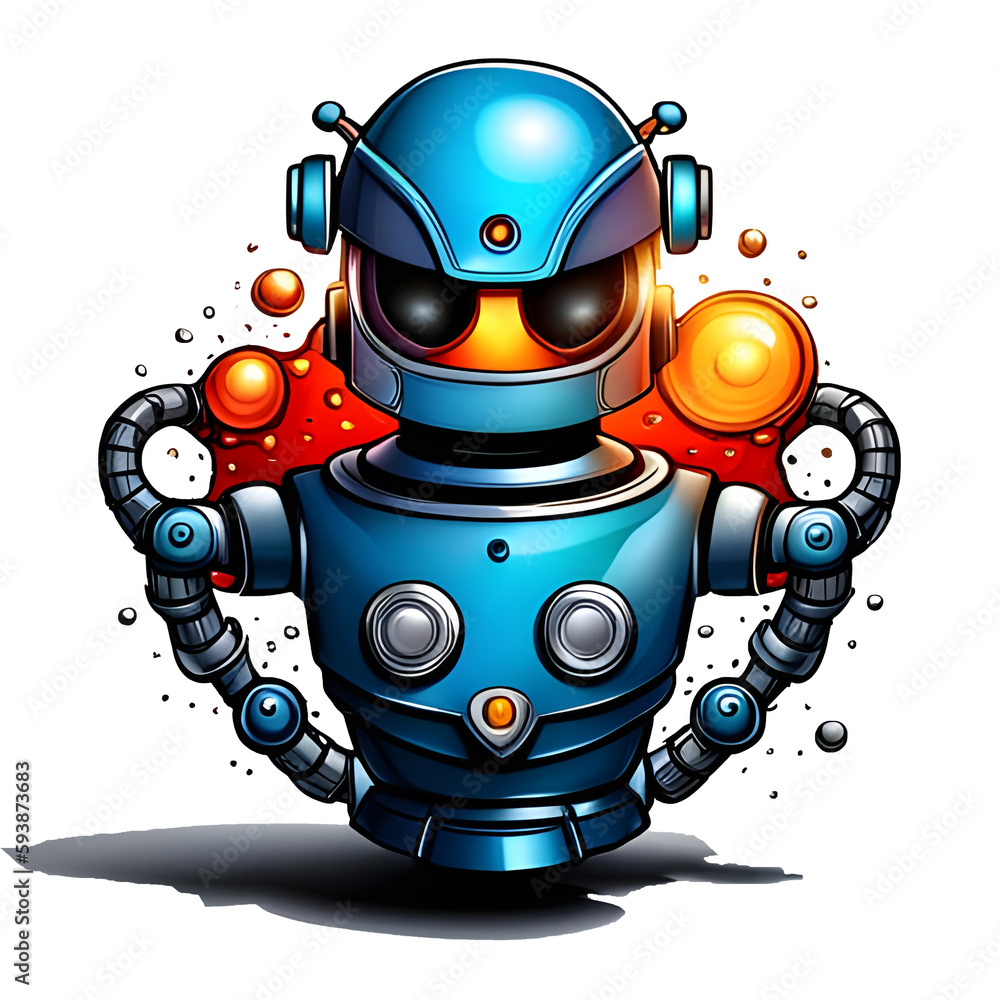 Robot, AI generated digital drawing cartoon sticker, pastels colors to ...