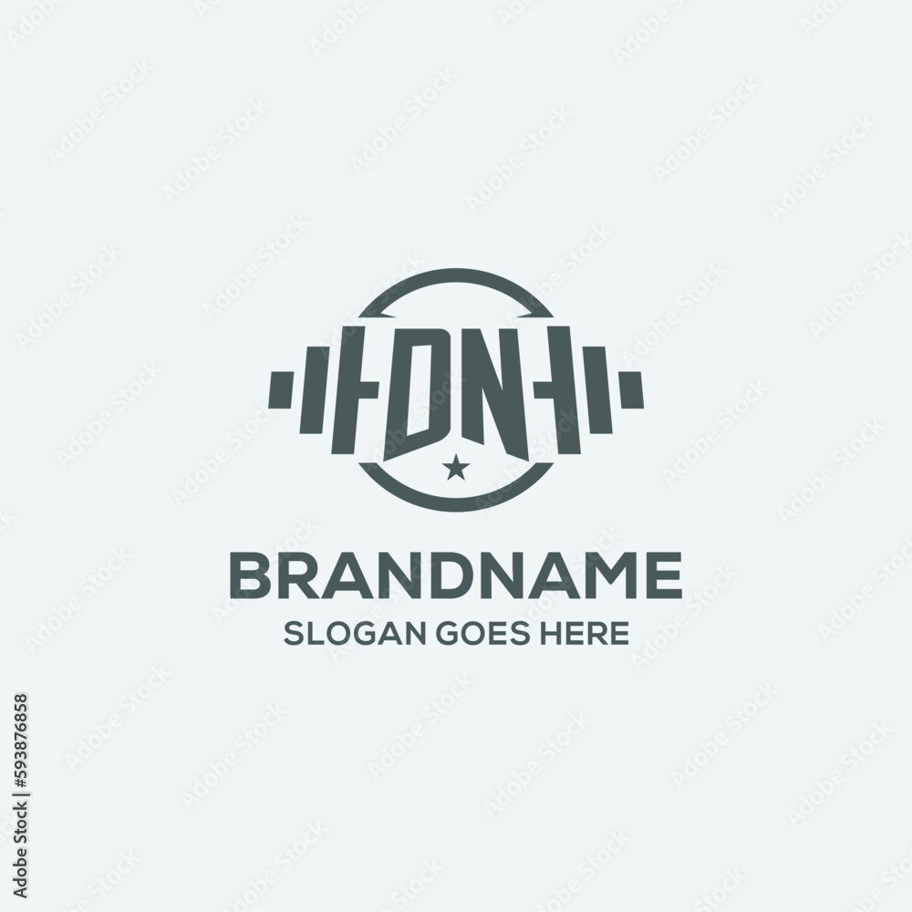 Initial letter DN fitness logo with creative dumbbell and circle line ...