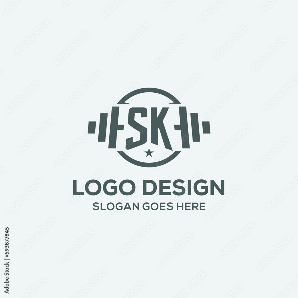 Initial letter SK fitness logo with creative dumbbell and circle line ...