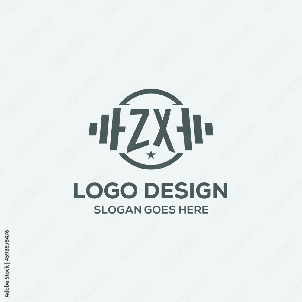 Initial letter ZX fitness logo with creative dumbbell and circle line ...