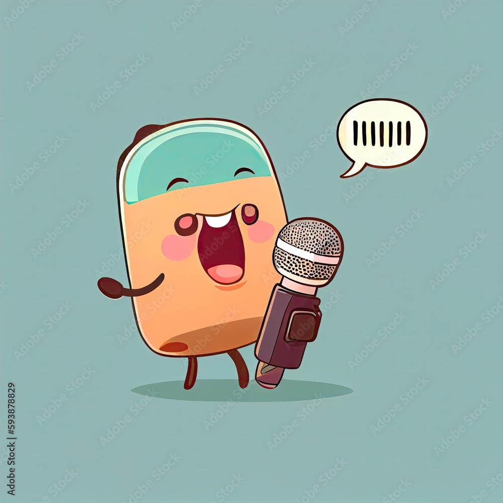 cute amlaberry cartoon character singing into the microphone, cartoon ...