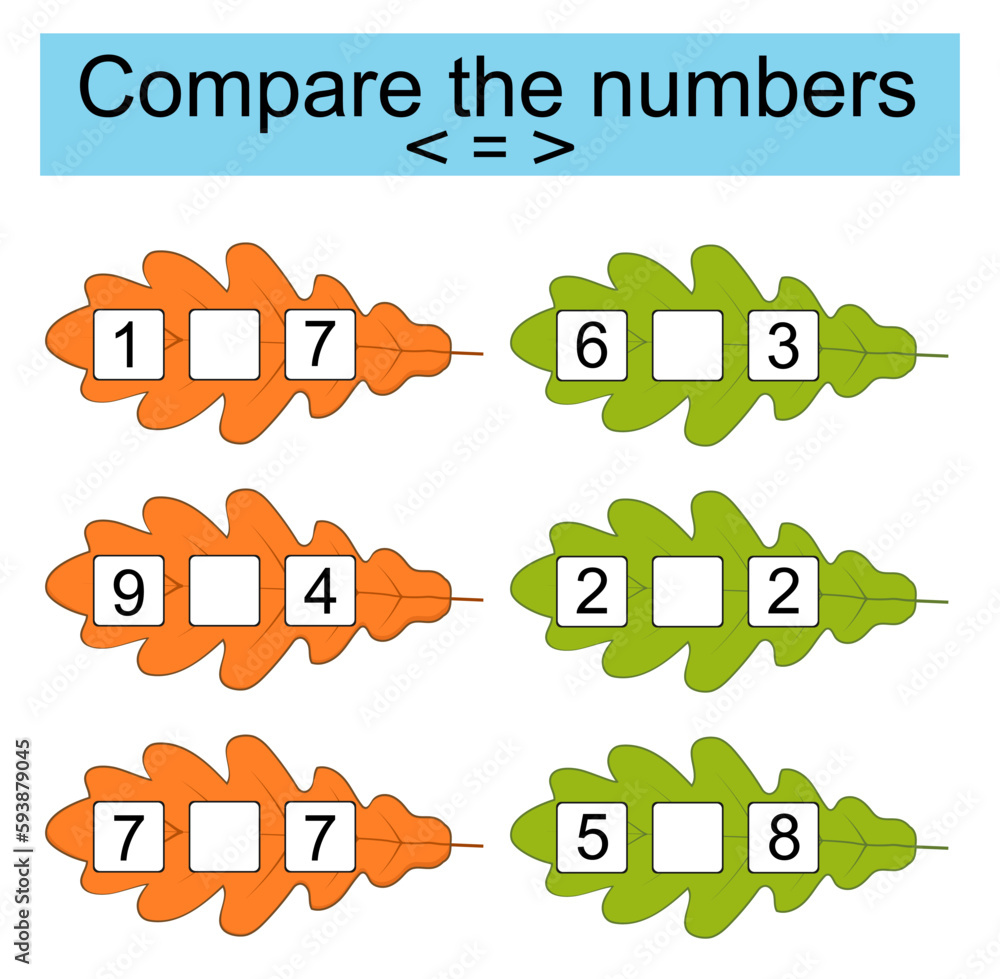 Math activity for kids. Compare the numbers. Number range up to 10 ...