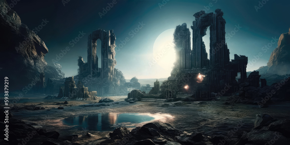Fantasy world, majestic ancient ruins, digital illustrations ...