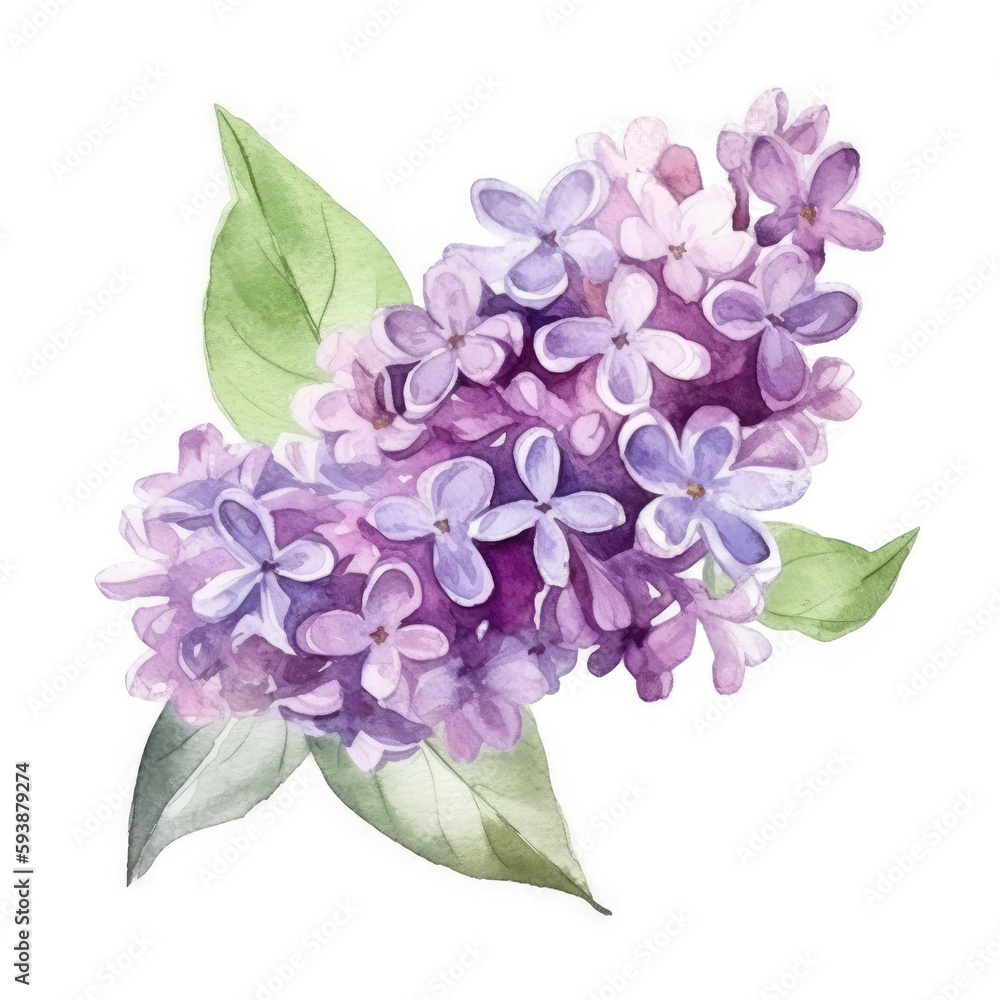 Watercolor drawing with Lilac flower Illustration AI Generative. Stock ...