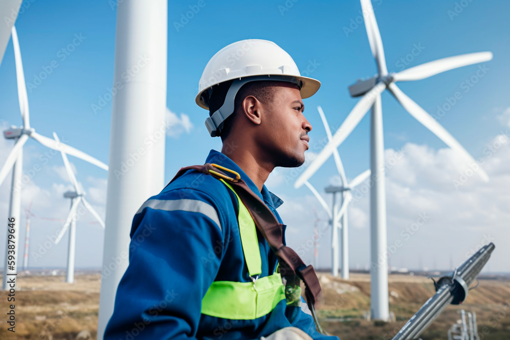 Wind turbine worker checking installation Stock Photo | Adobe Stock