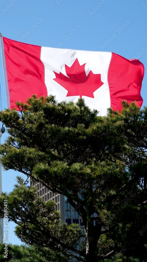 Canadian flag Vancouver Canada city center skyline station downtown ...