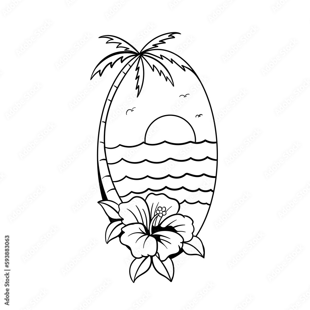 Hand drawn illustration of a beach scene outline Stock Vector | Adobe Stock