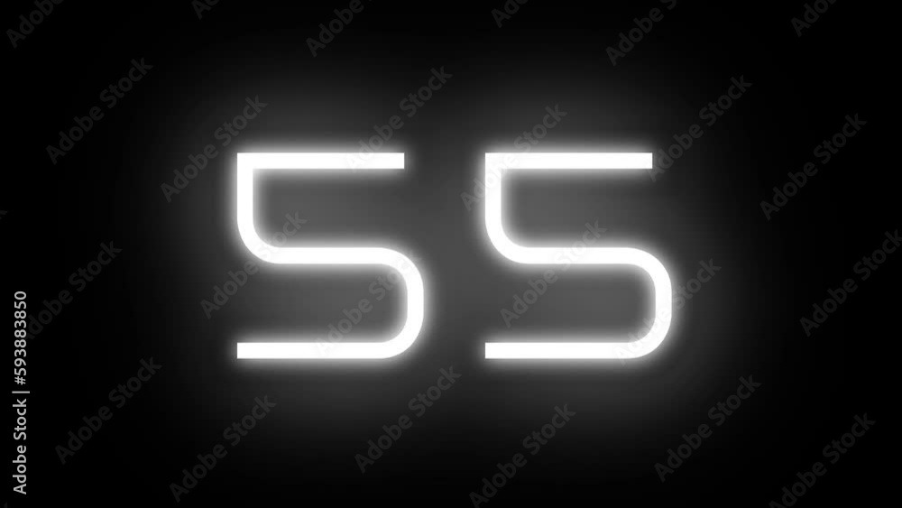 1 minute countdown timer animation with neon light effect in black ...
