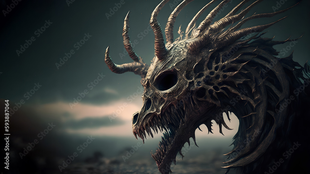 demonic nightmare beast covered with sharp thorns, neural network ...