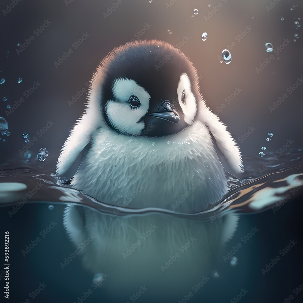 Chubby fluffy baby penguin. Cute penguin in 3d style illustration ...