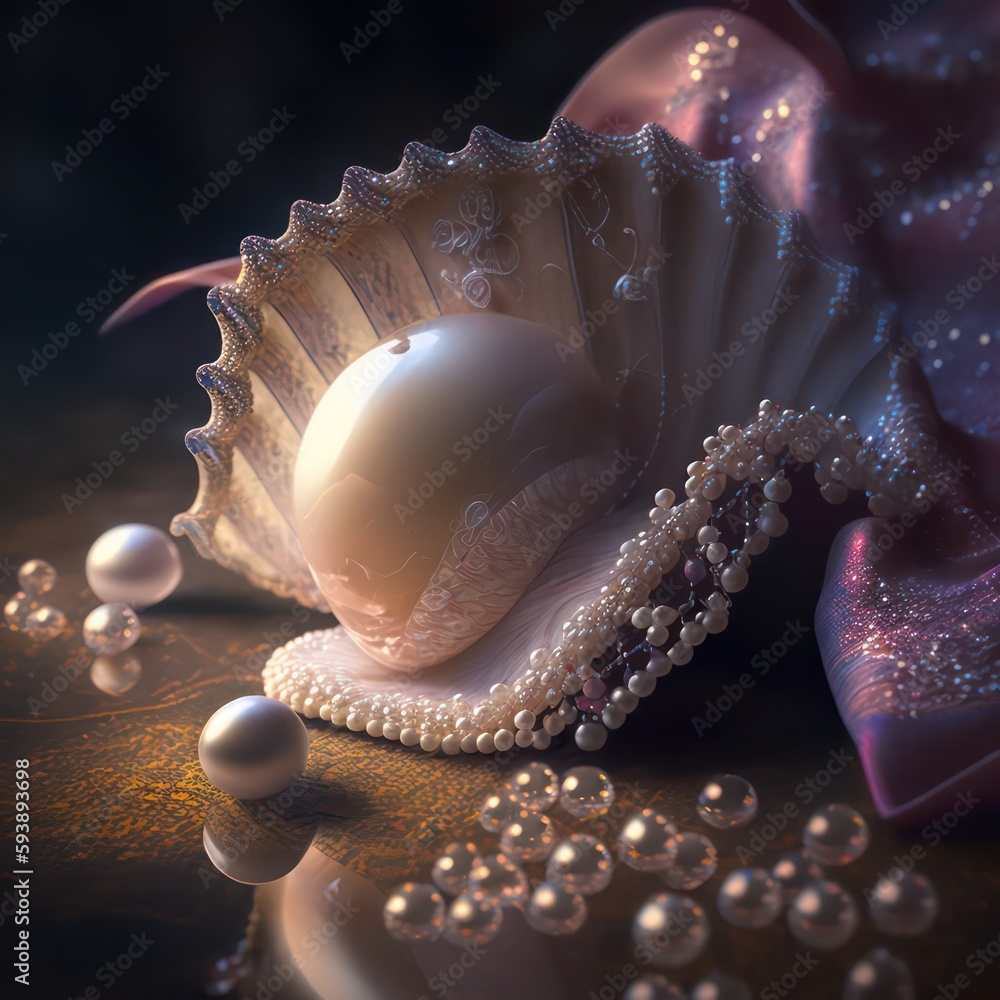 Pearls shell with pearls cinematic lighting photo realistic. Pearls ...