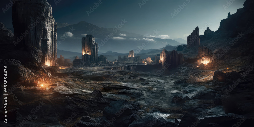 Fantasy world, majestic ancient ruins, digital illustrations ...