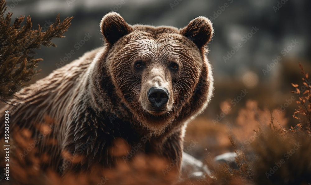 Ursus arctos, majestic brown bear captured against backdrop of wild ...