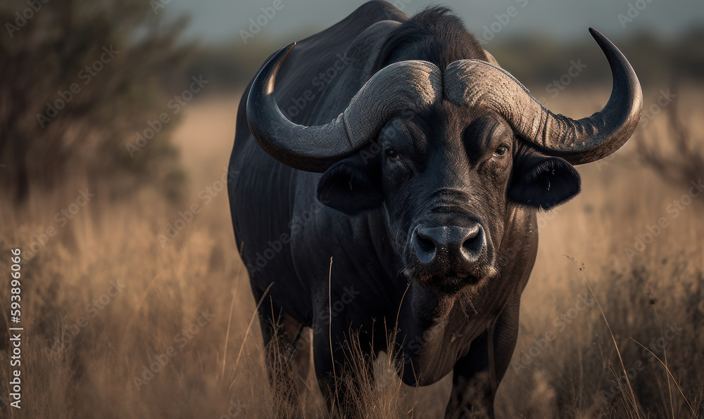 Cape buffalo photo standing amidst the African savannah as it ...