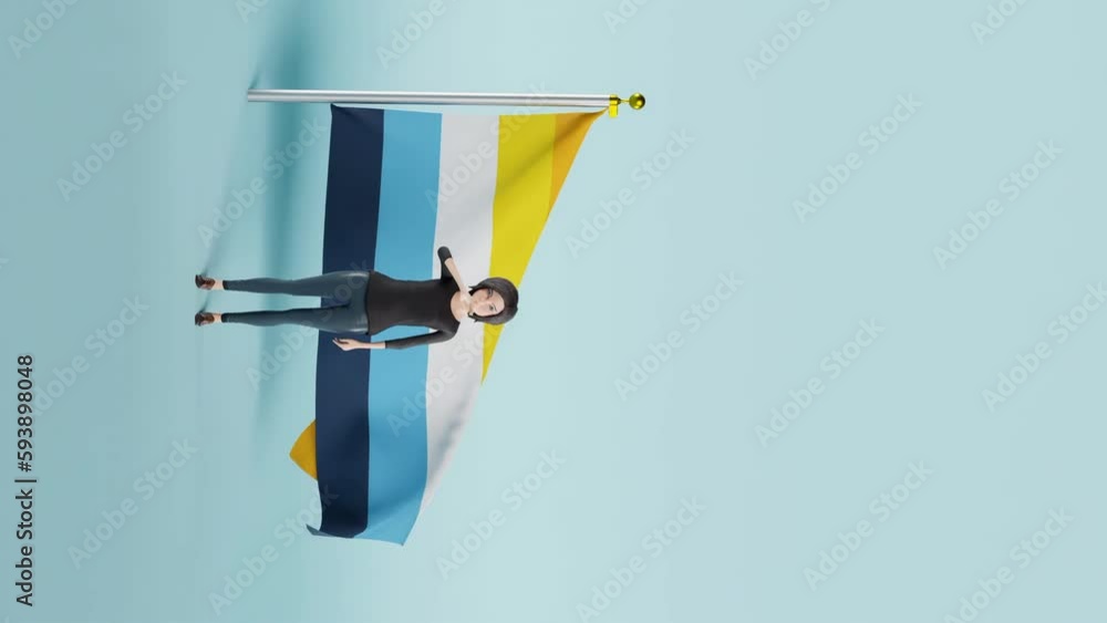 a Vertical video of AroAce pride flag against blue background; 3D ...