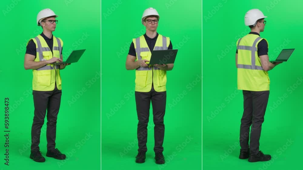 3-in-1 Green Screen Collage: Young Construction Worker Wearing a High ...