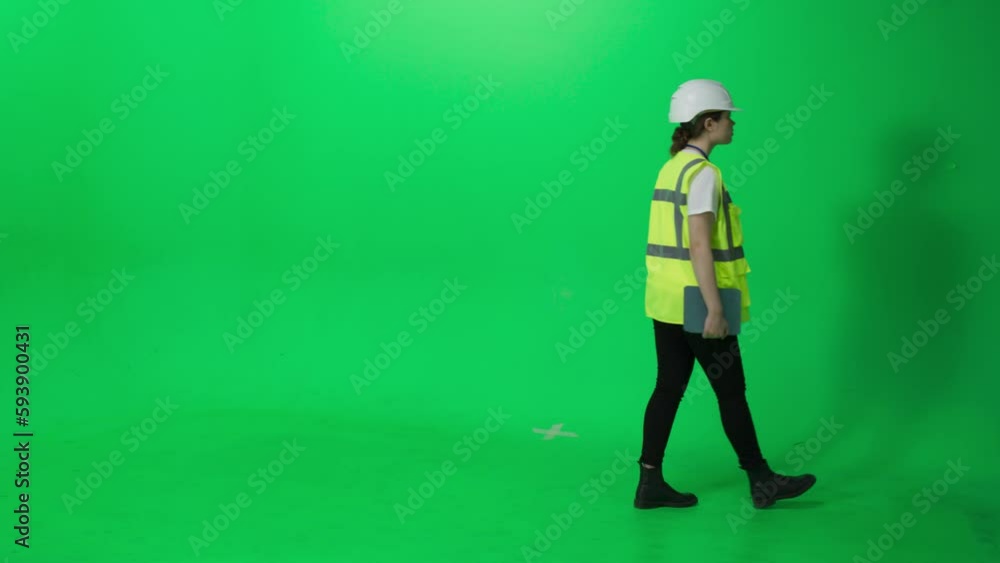 Green Screen Chroma Key Mock Up in Studio: Young Female Industrial ...