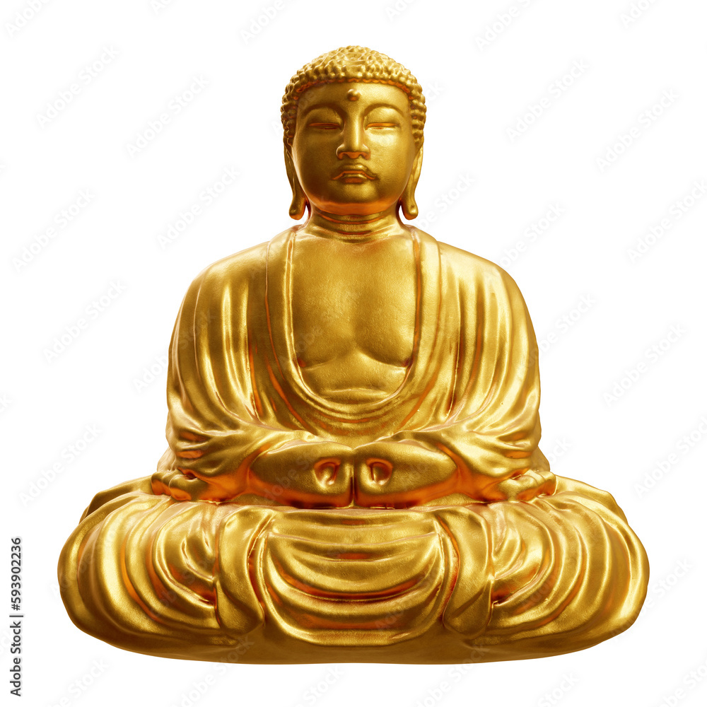 Golden statue of the Amida Buddha isolated on transparent background ...