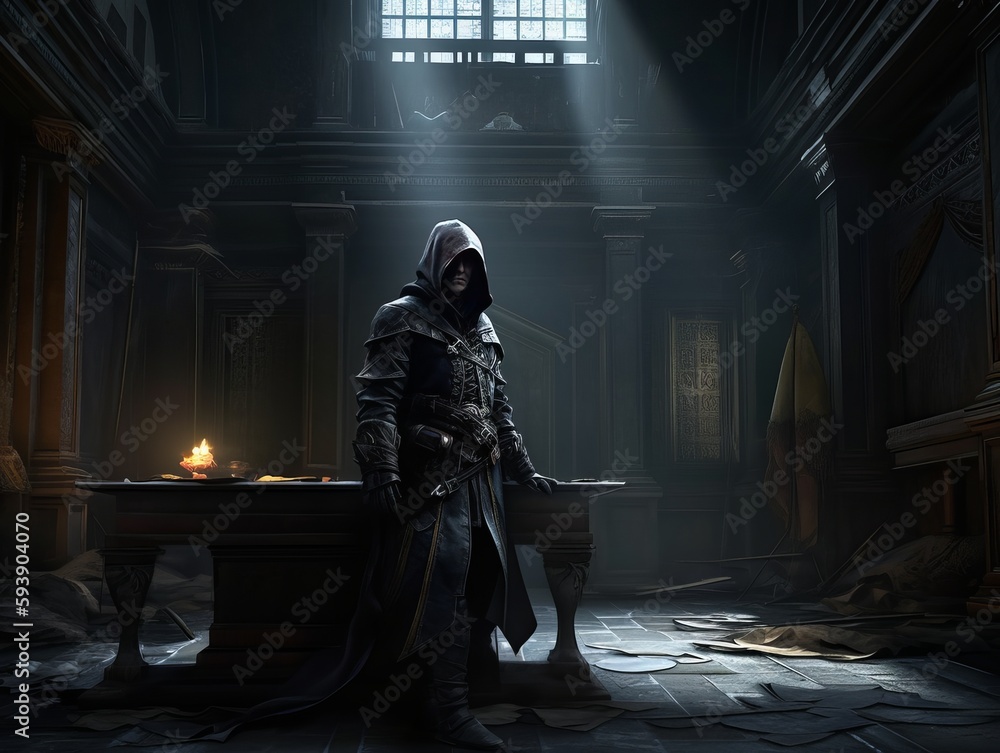 Fictional male character as an assassin in the dark room, suitable for ...