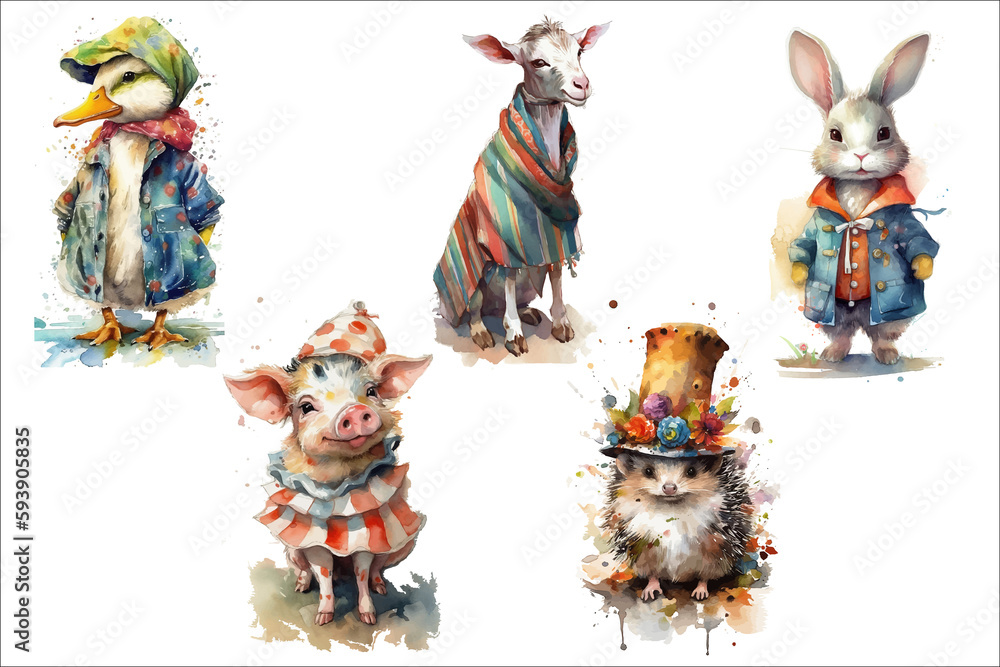 Safari Animal set duck, hedgehog, goat, rabbit, pig in 3d style ...
