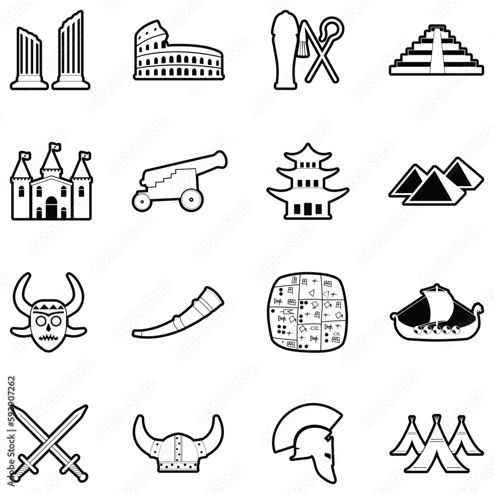 Ancient Civilization Icons. Line With Fill Design. Vector Illustration ...
