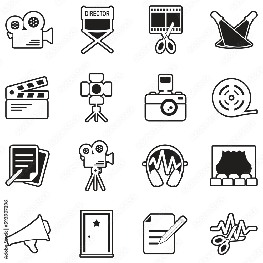 Film Production Icons. Line With Fill Design. Vector Illustration ...